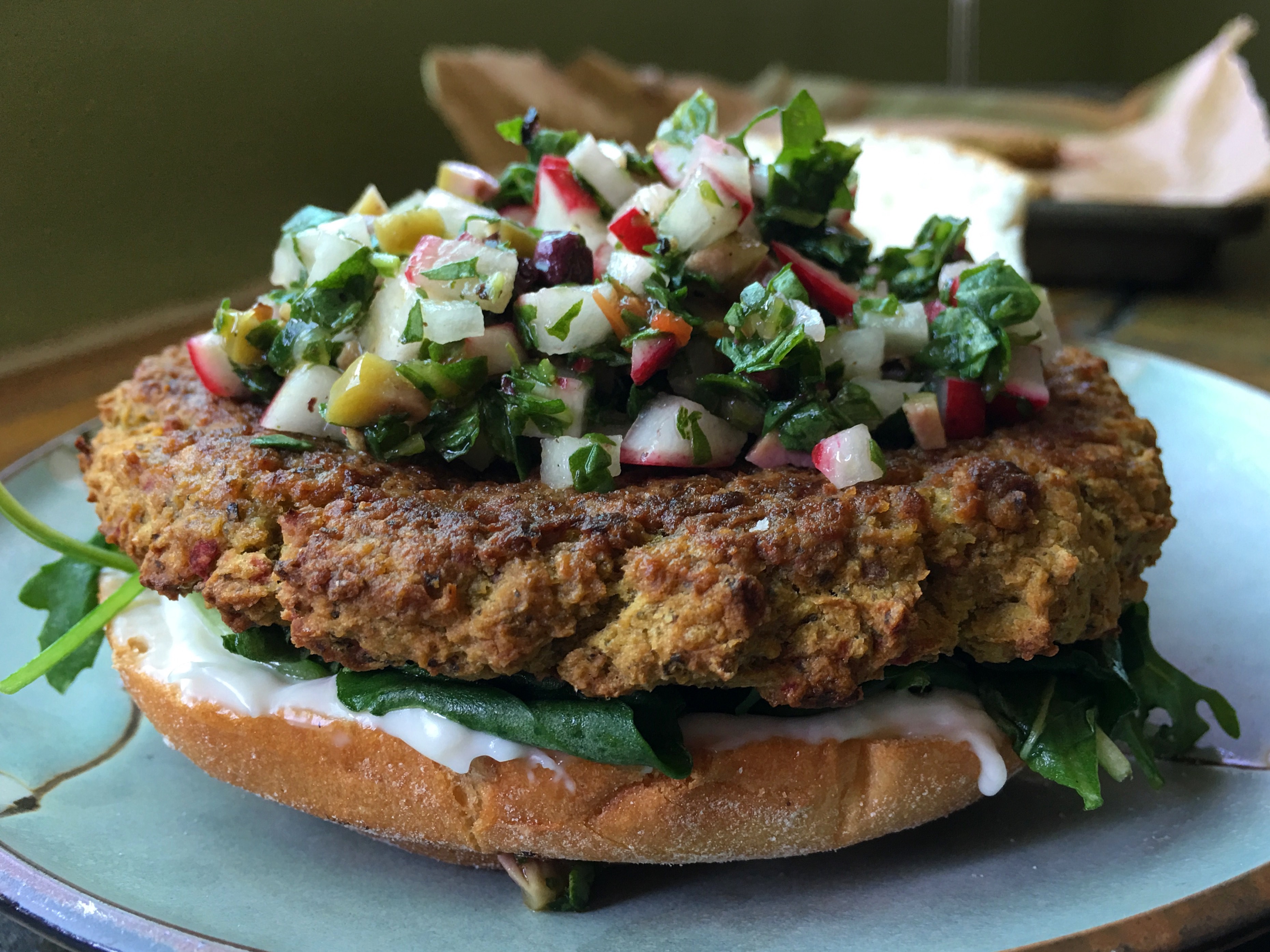 Arugula Radish Burgers with Arugula Radish Tapenade (V/GF) – Bunny's Bite